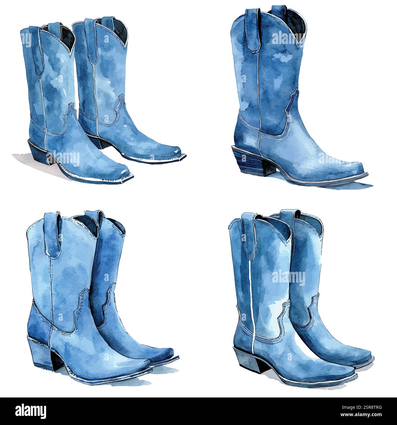 A handdrawn watercolor illustration of Texas Boots Hand-Drawn ...