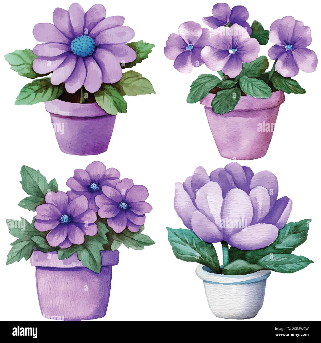 A handdrawn watercolor illustration of Hand-drawn watercolor flower pot ...