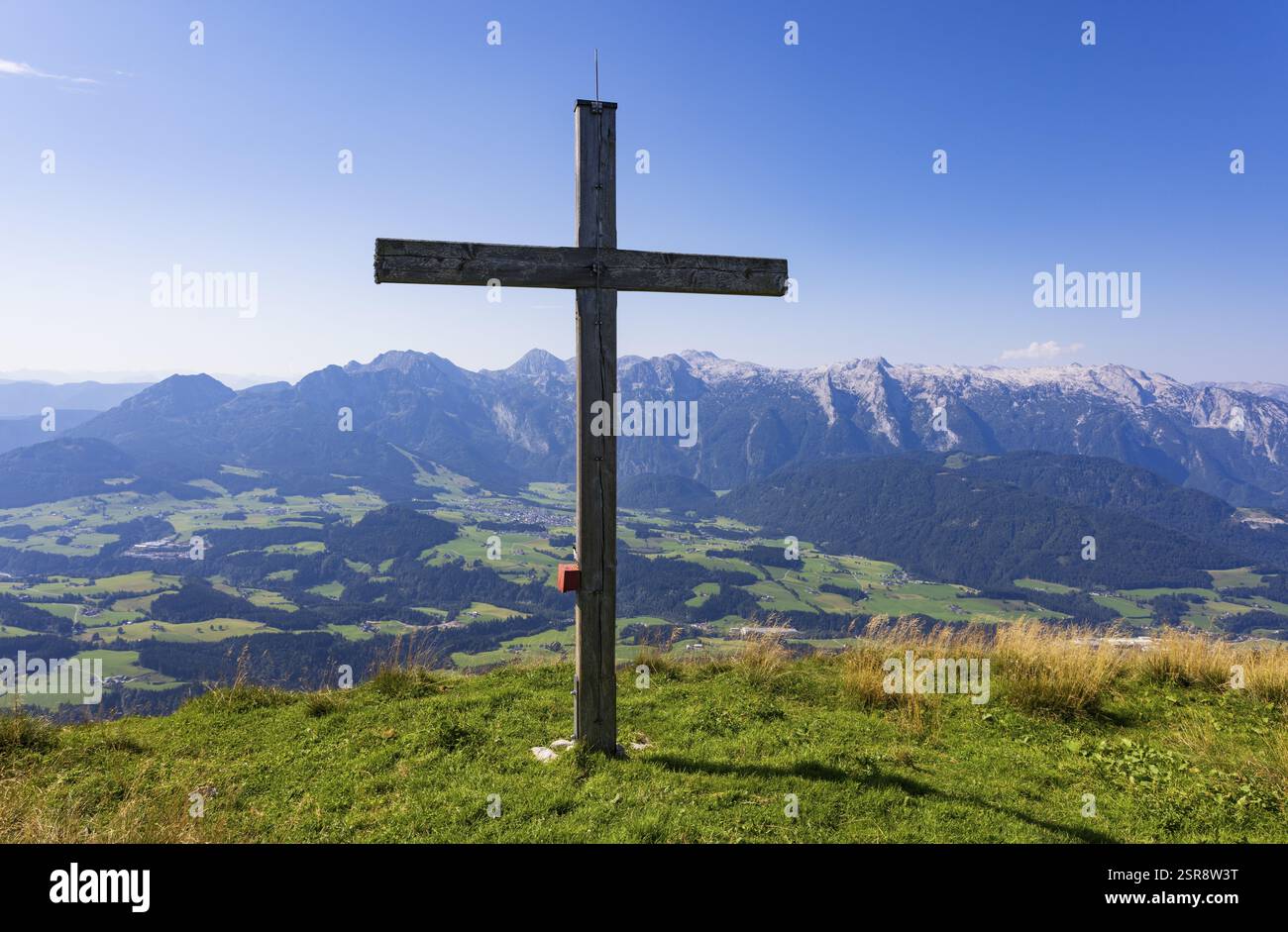 Summit cross on the Einberg with a view of the Lammertal and ...