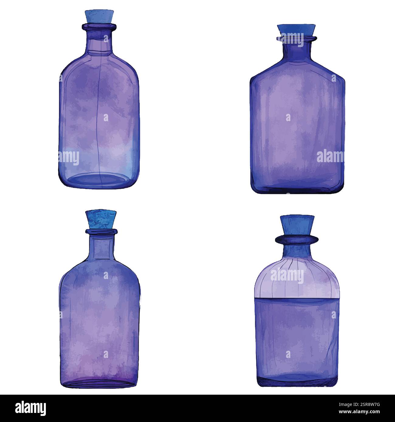 A handdrawn watercolor illustration of Hand-drawn watercolor ink bottle ...