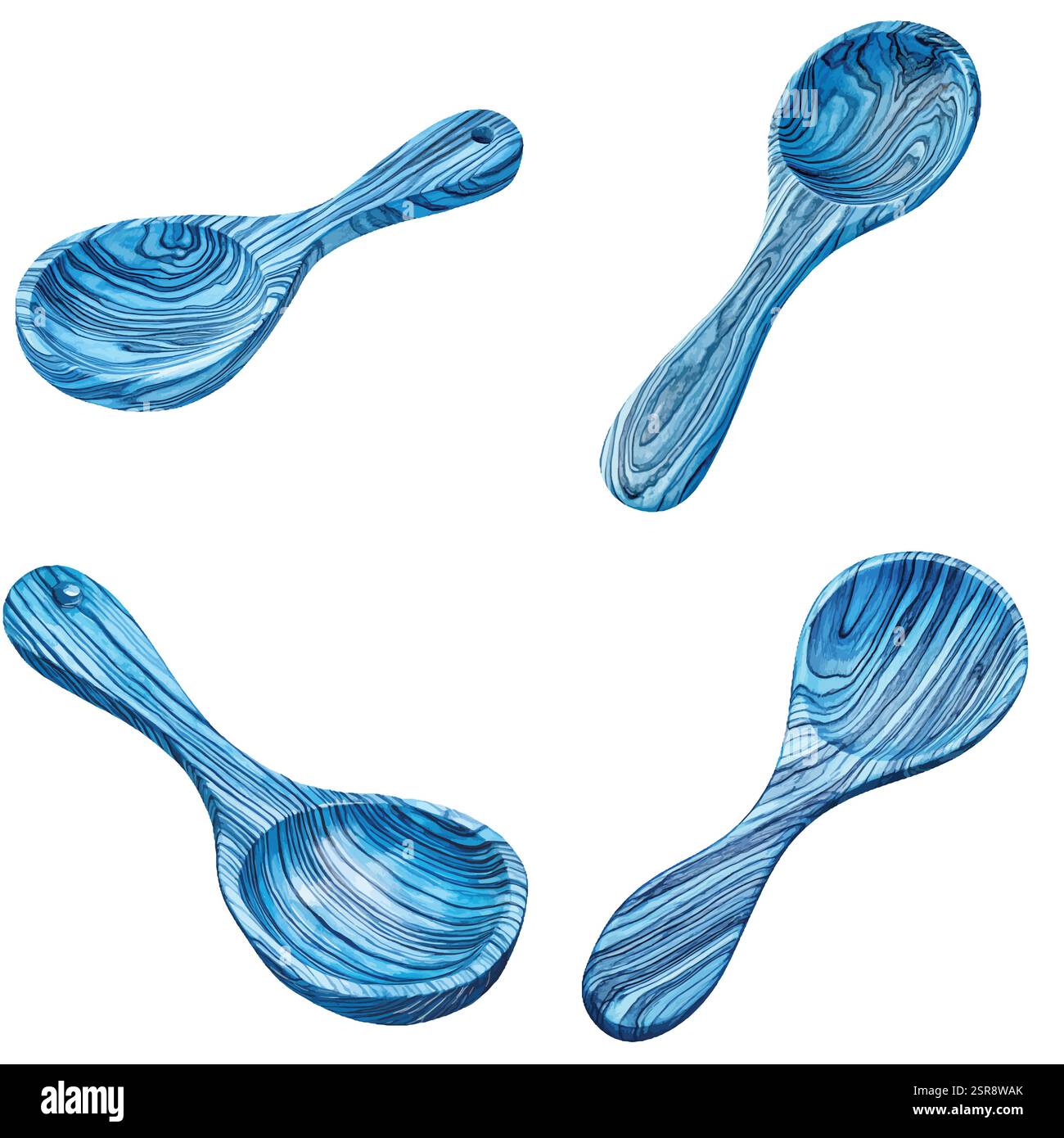 A handdrawn watercolor illustration of Hand-drawn Wooden Ladle Set that ...