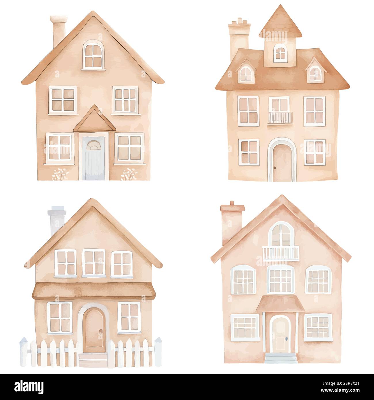 A handdrawn watercolor illustration of House watercolor hand-drawn ...