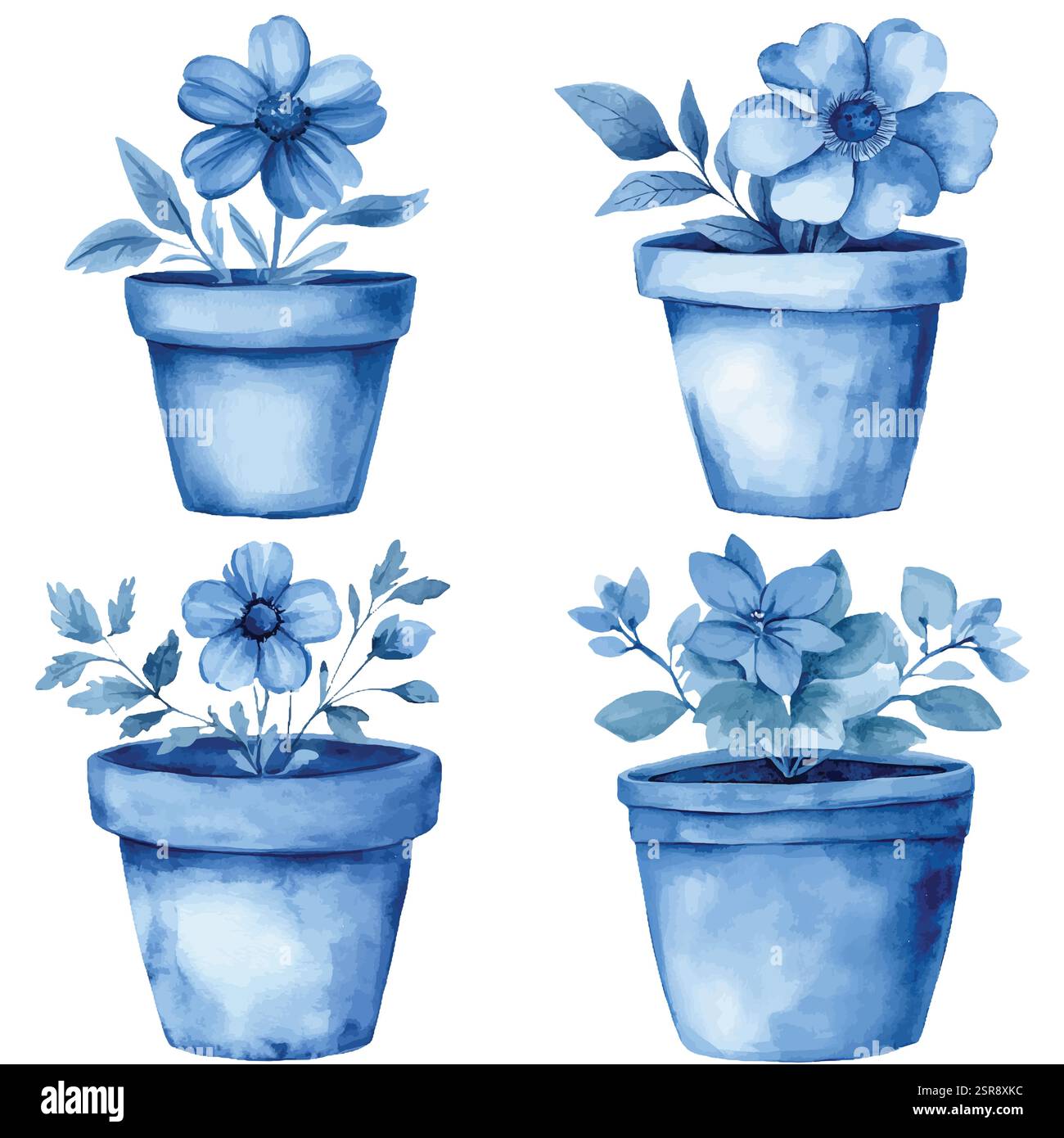 A handdrawn watercolor illustration of Flower Pot Watercolor Hand Drawn ...