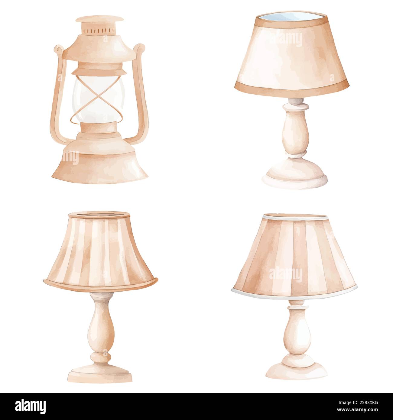 A handdrawn watercolor illustration of Watercolor Hand-Drawn Lamp Set ...