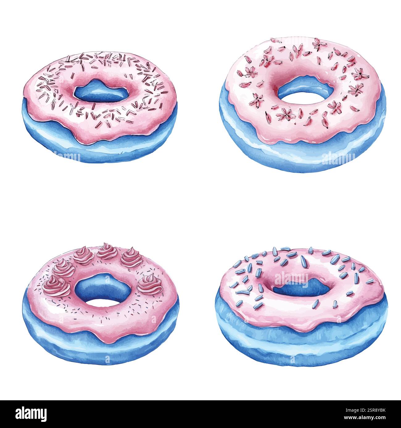 A handdrawn watercolor illustration of Hand-drawn watercolor donut ...