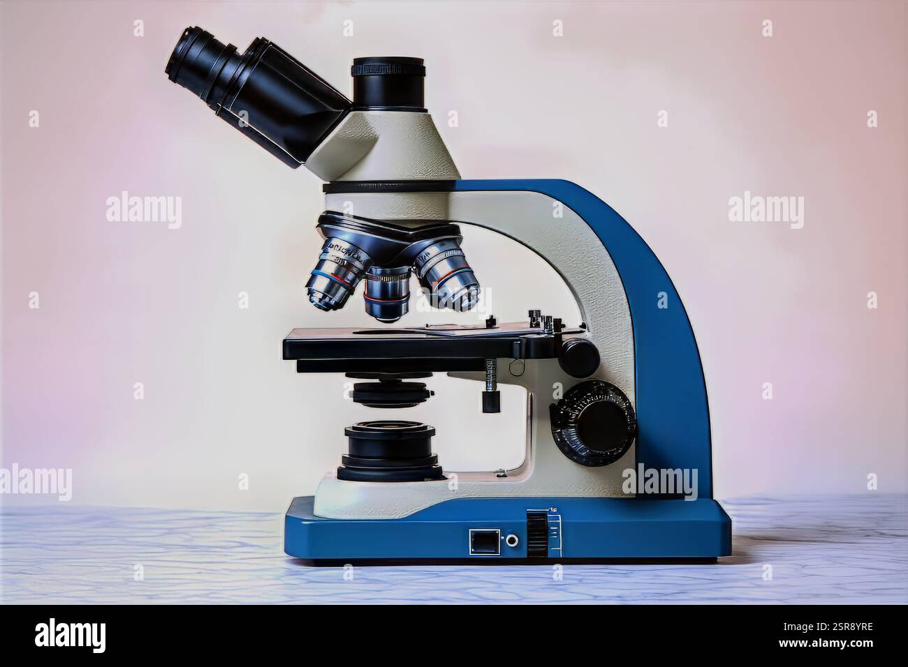 An elegant microscope sits on a lab counter, ready for exploration of ...