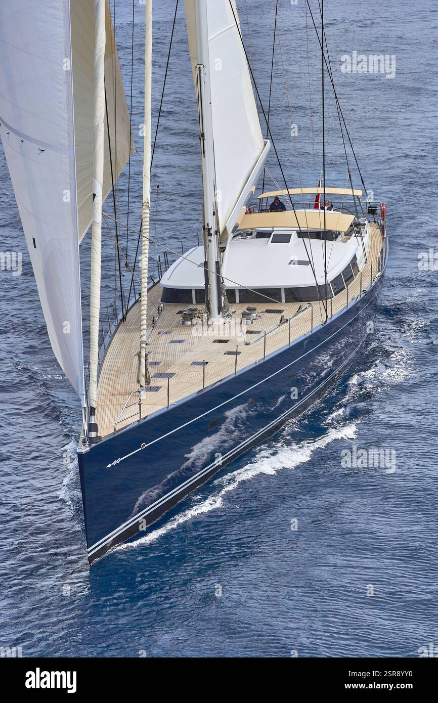 Aerial view of Elegant Luxury Yacht Sailing Cinderella IV Sailing ...