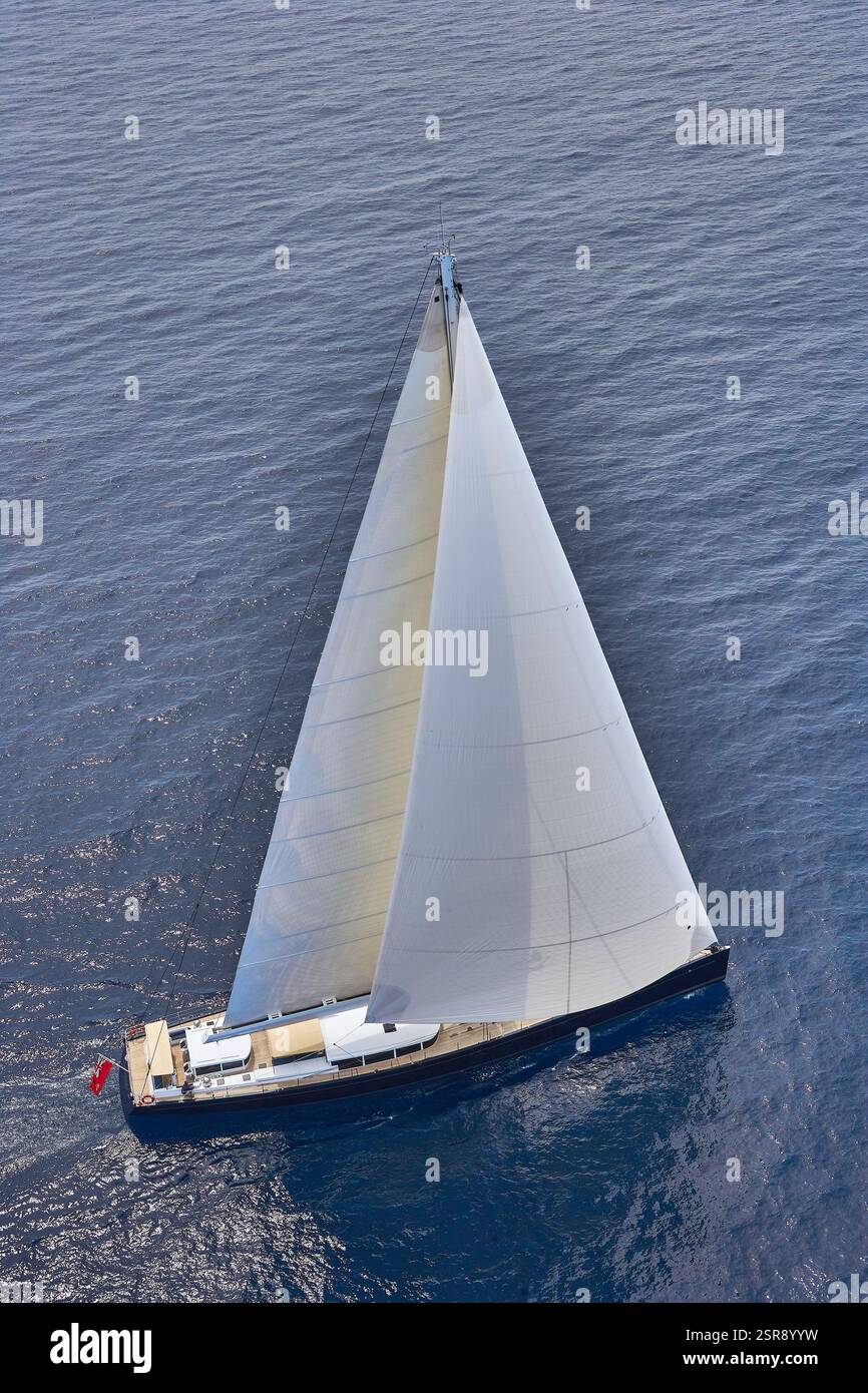 Aerial View of Sailing Yacht Cinderella IV Gliding Over the Deep Blue ...