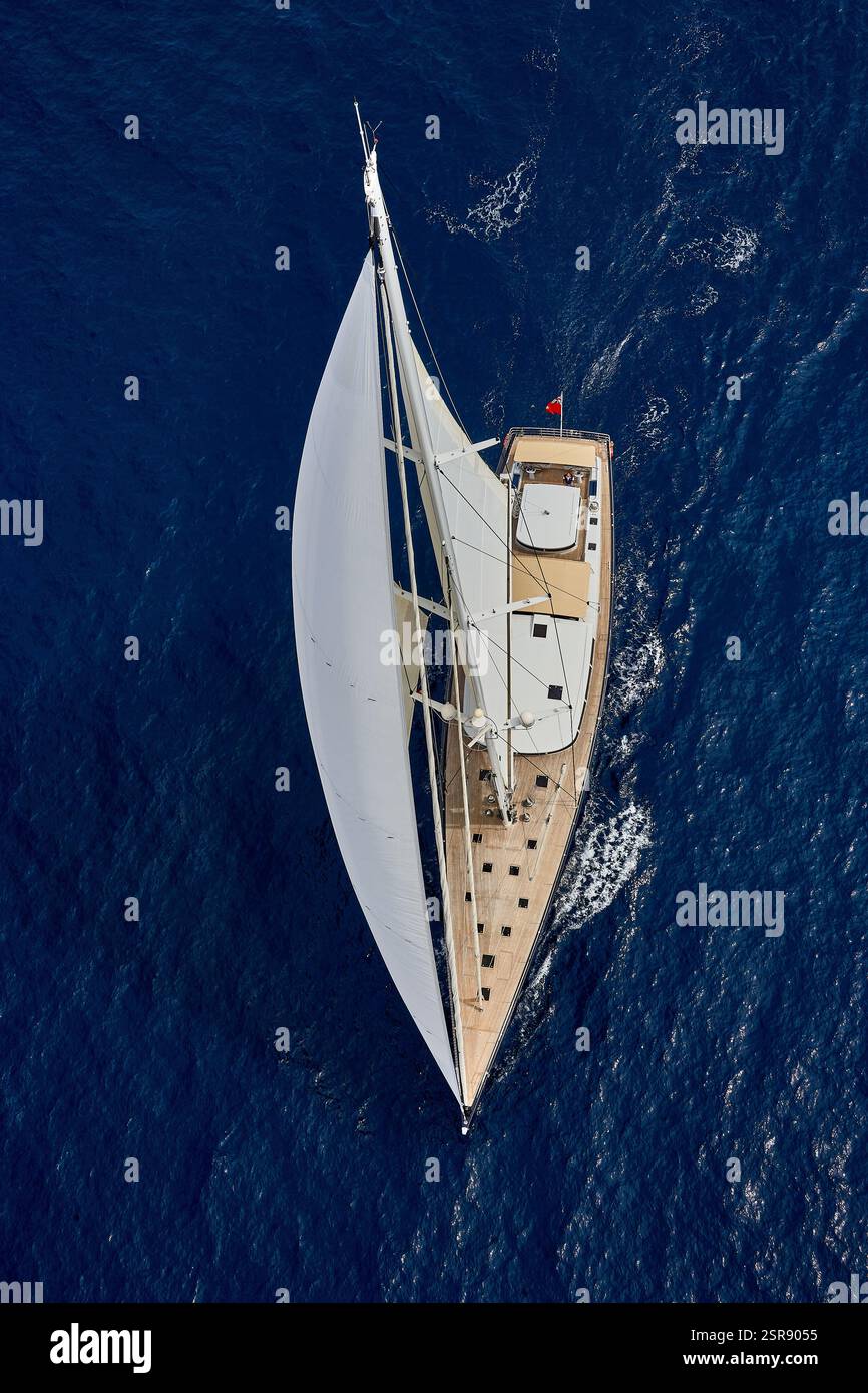 Aerial View of Sailing Yacht Cinderella IV Gliding Over the Deep Blue ...