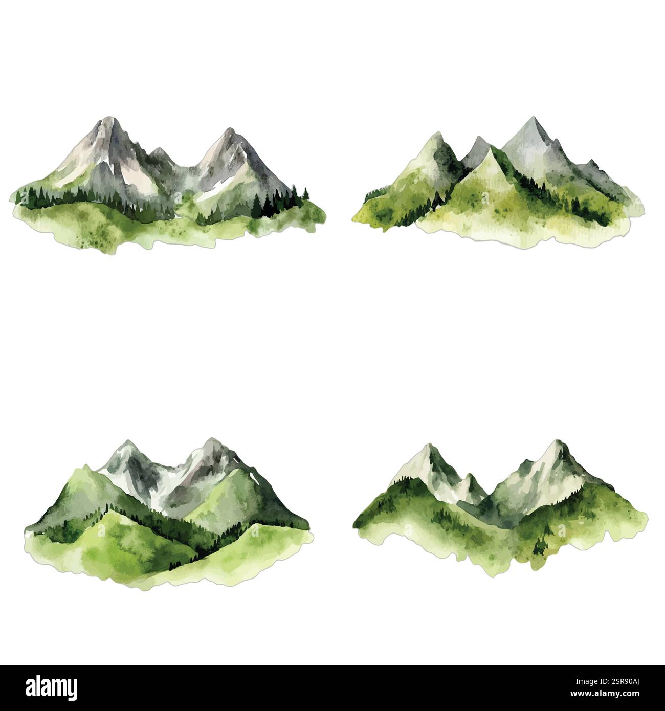 A handdrawn watercolor illustration of Mountains Hand-Drawn ...