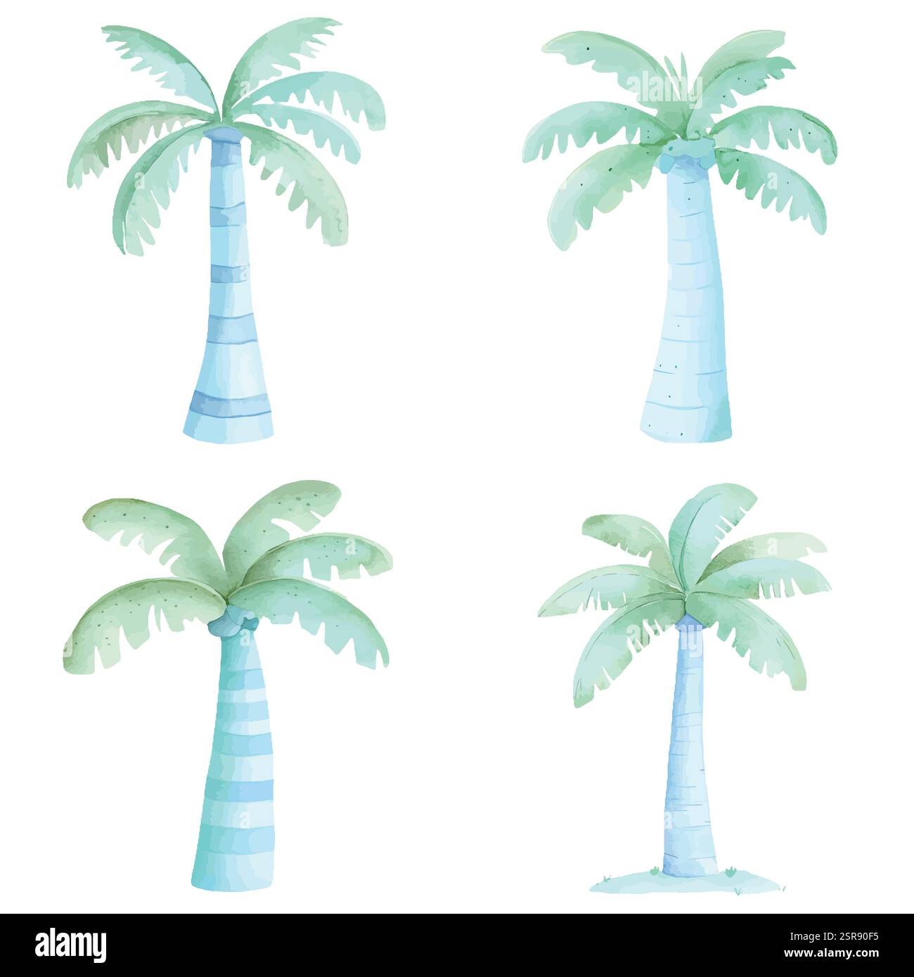 A handdrawn watercolor illustration of Palm tree trunk watercolor set ...