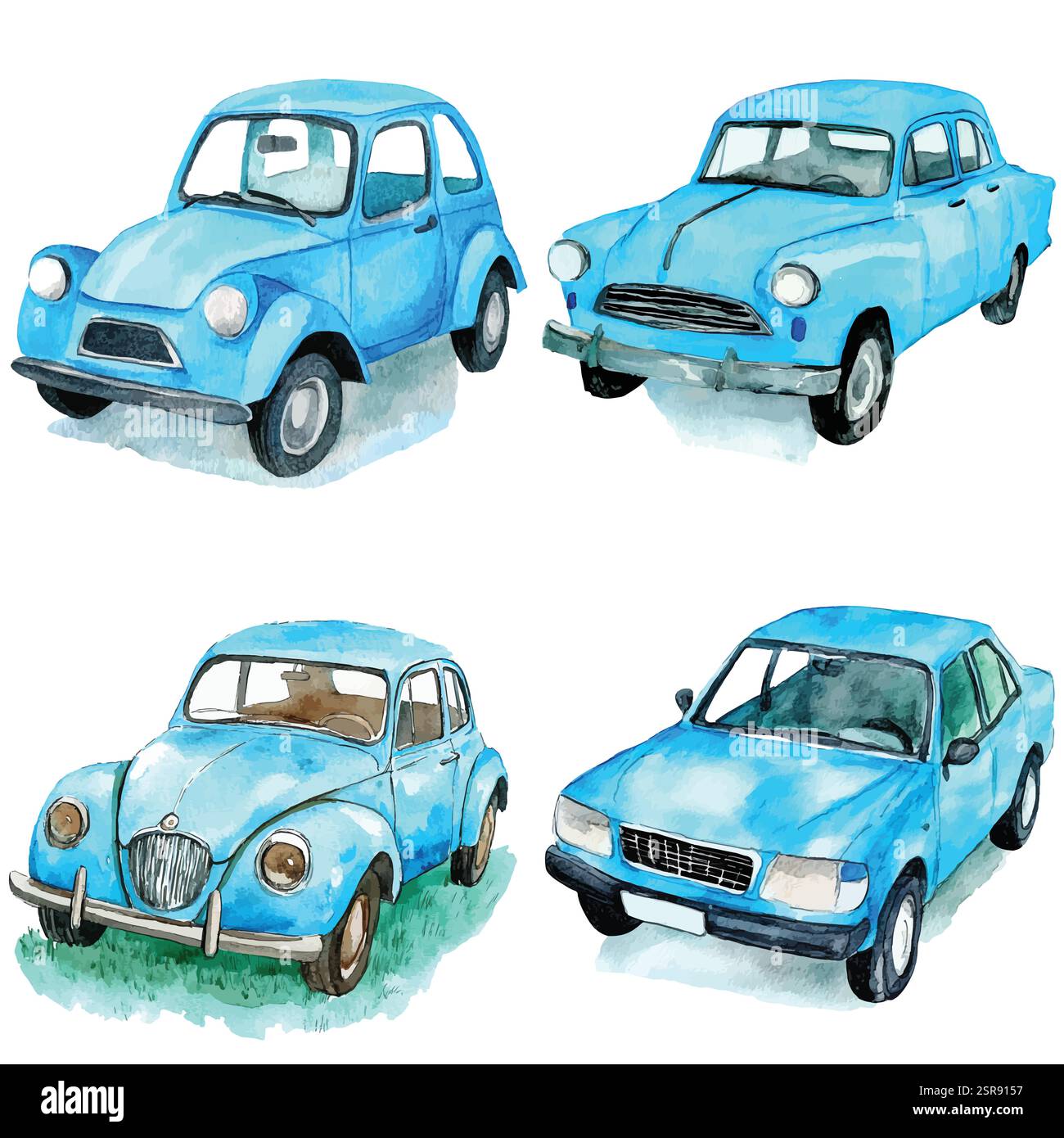 A handdrawn watercolor illustration of Hand-drawn watercolor car set ...