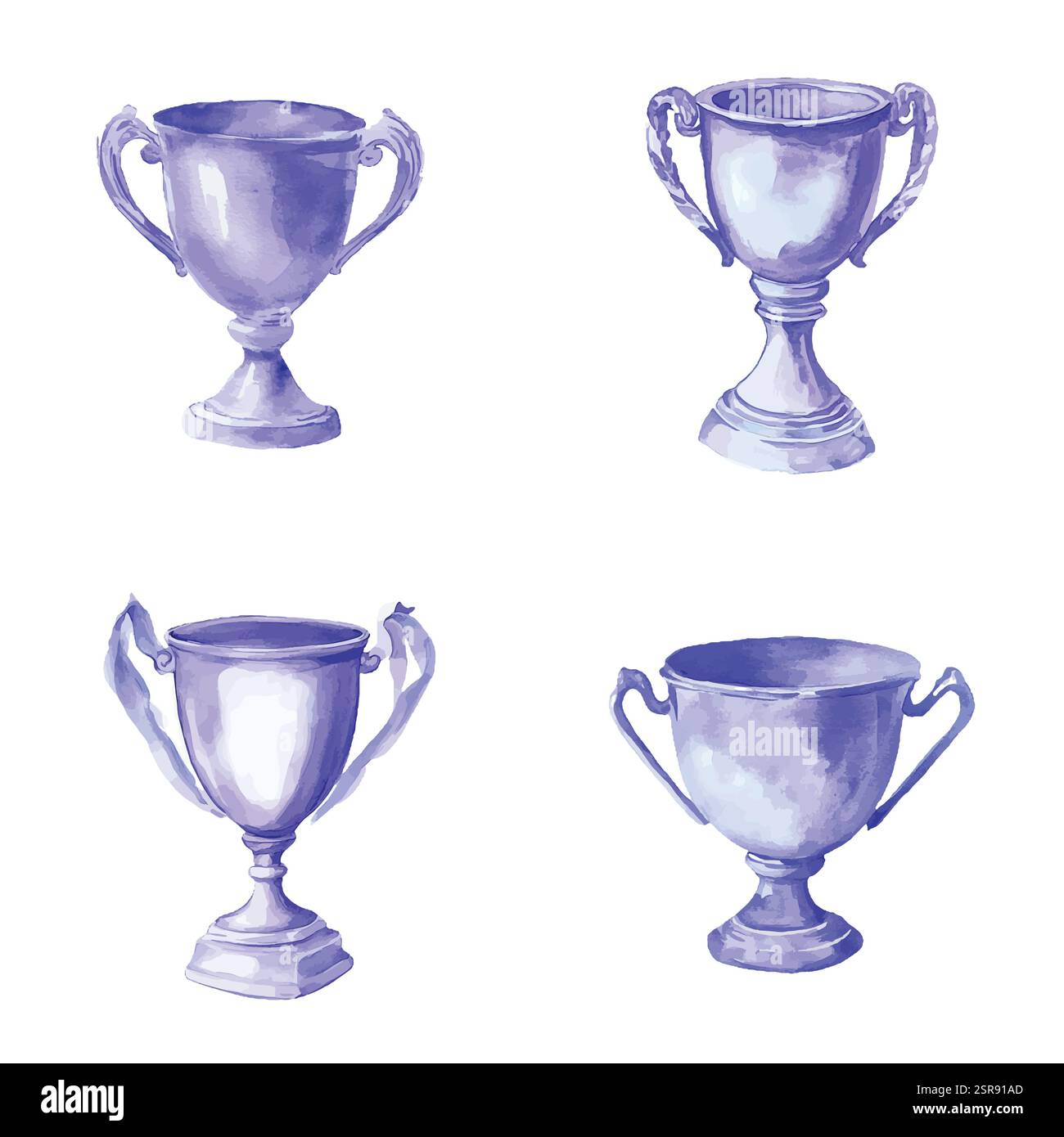 A handdrawn watercolor illustration of Hand-drawn watercolor trophy set ...