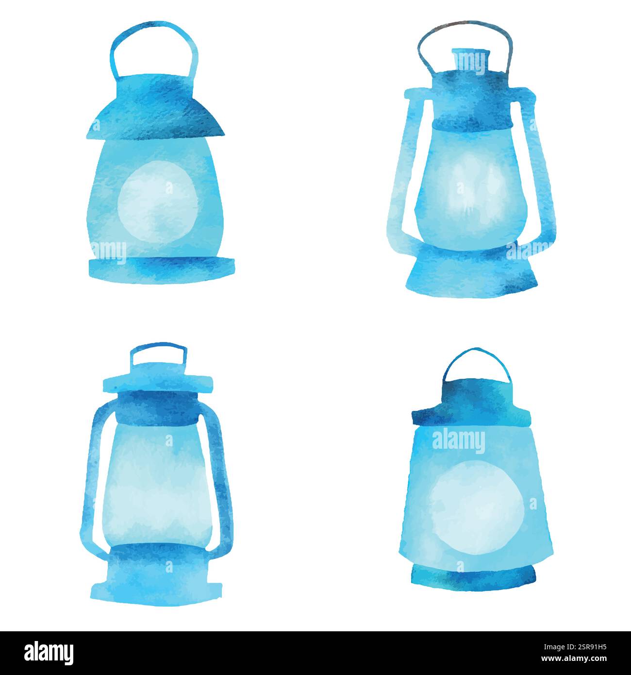 A handdrawn watercolor illustration of Hand-drawn Lantern Set that was ...