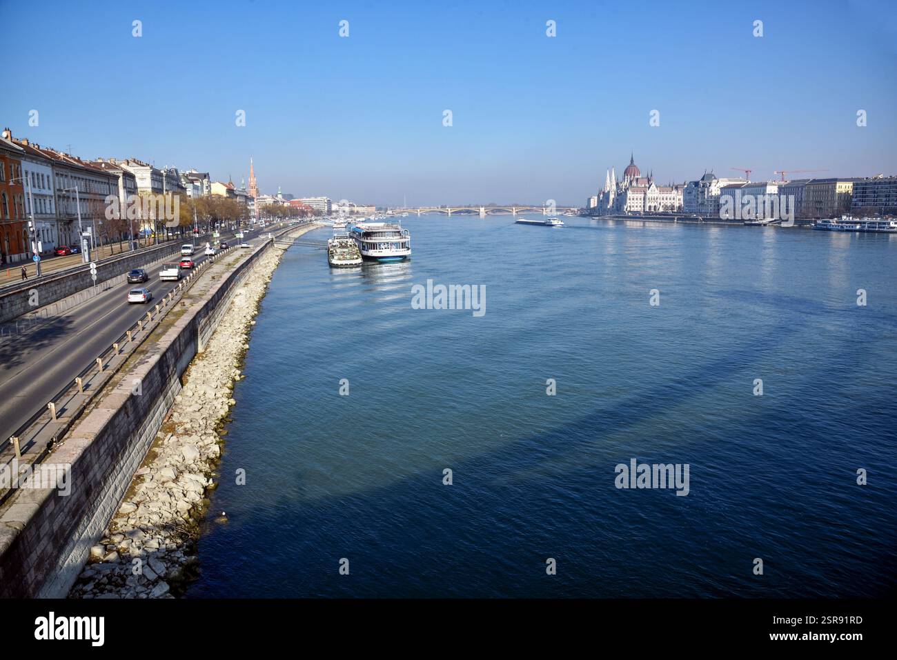 Budapest city, Hungarian capital - Danube river with ships Stock Photo ...