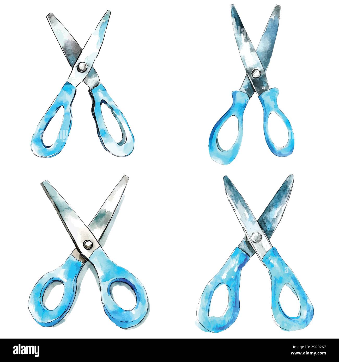 A handdrawn watercolor illustration of Hand-drawn Scissors Set that was ...