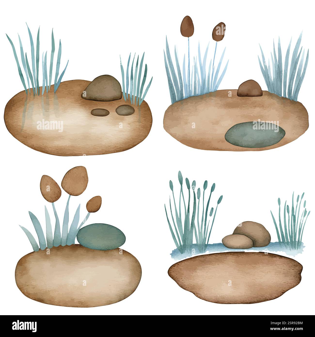 A handdrawn watercolor illustration of Pond Watercolor Hand-Drawn Set ...