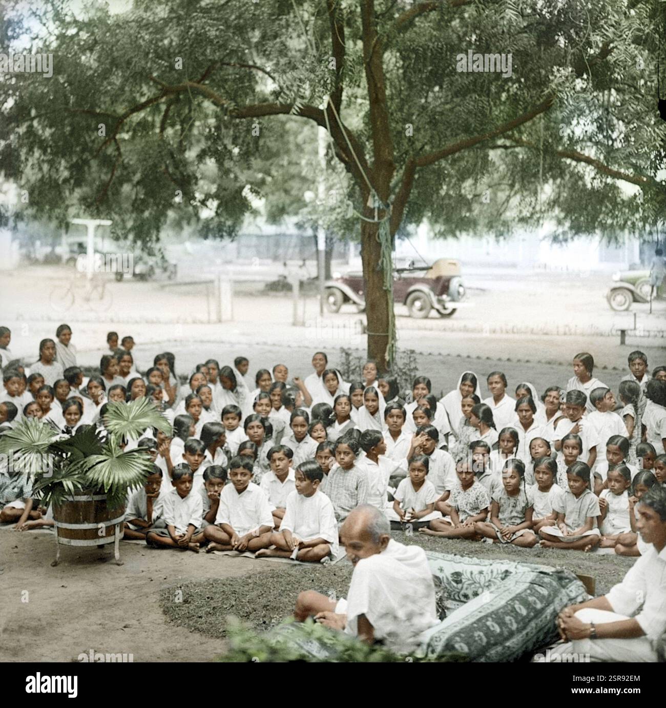 Mahatma Gandhi teaching students of Sharda Mandir School, Ahmedabad ...