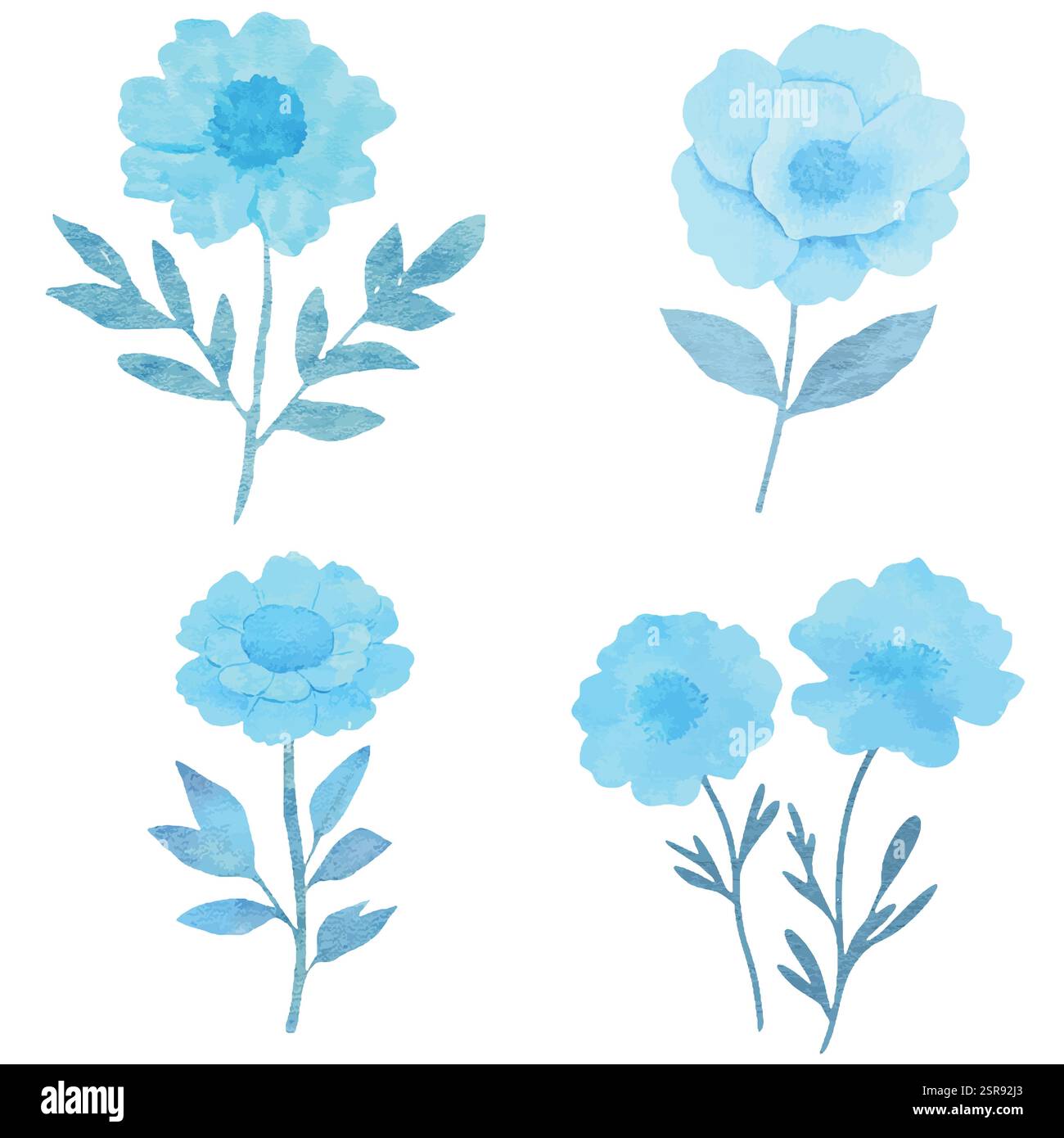 A handdrawn watercolor illustration of Watercolor Hand-Drawn Flower Set ...