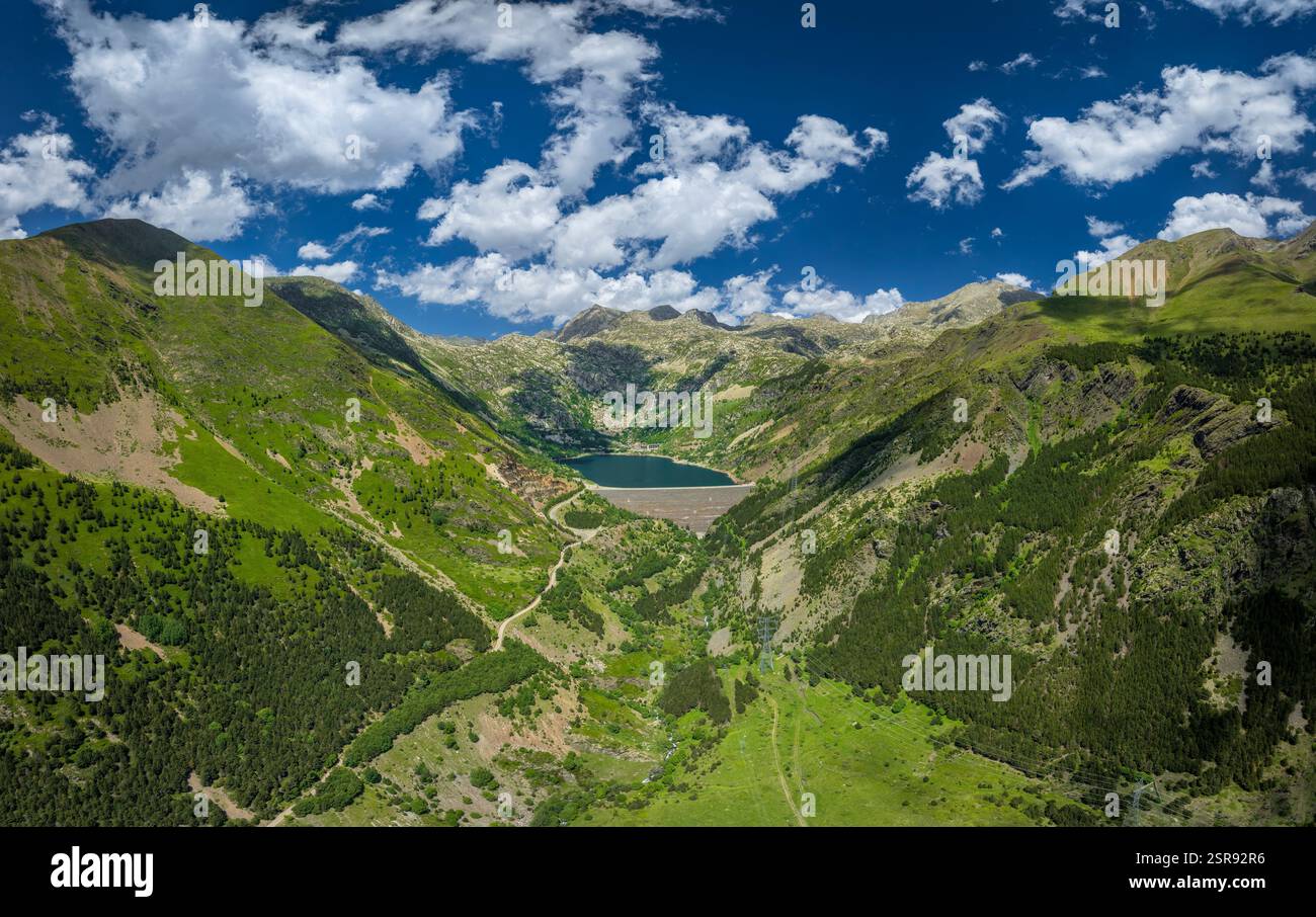 Aerial view of the headwaters of the Vall Fosca valley and the ...