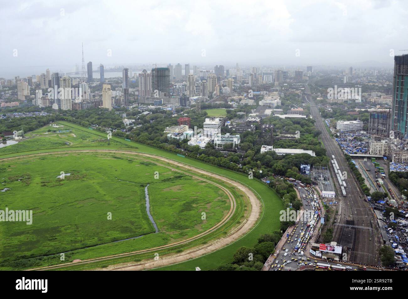 Aerial view of worli and lower parel with mahalaxmi race course, Bombay ...