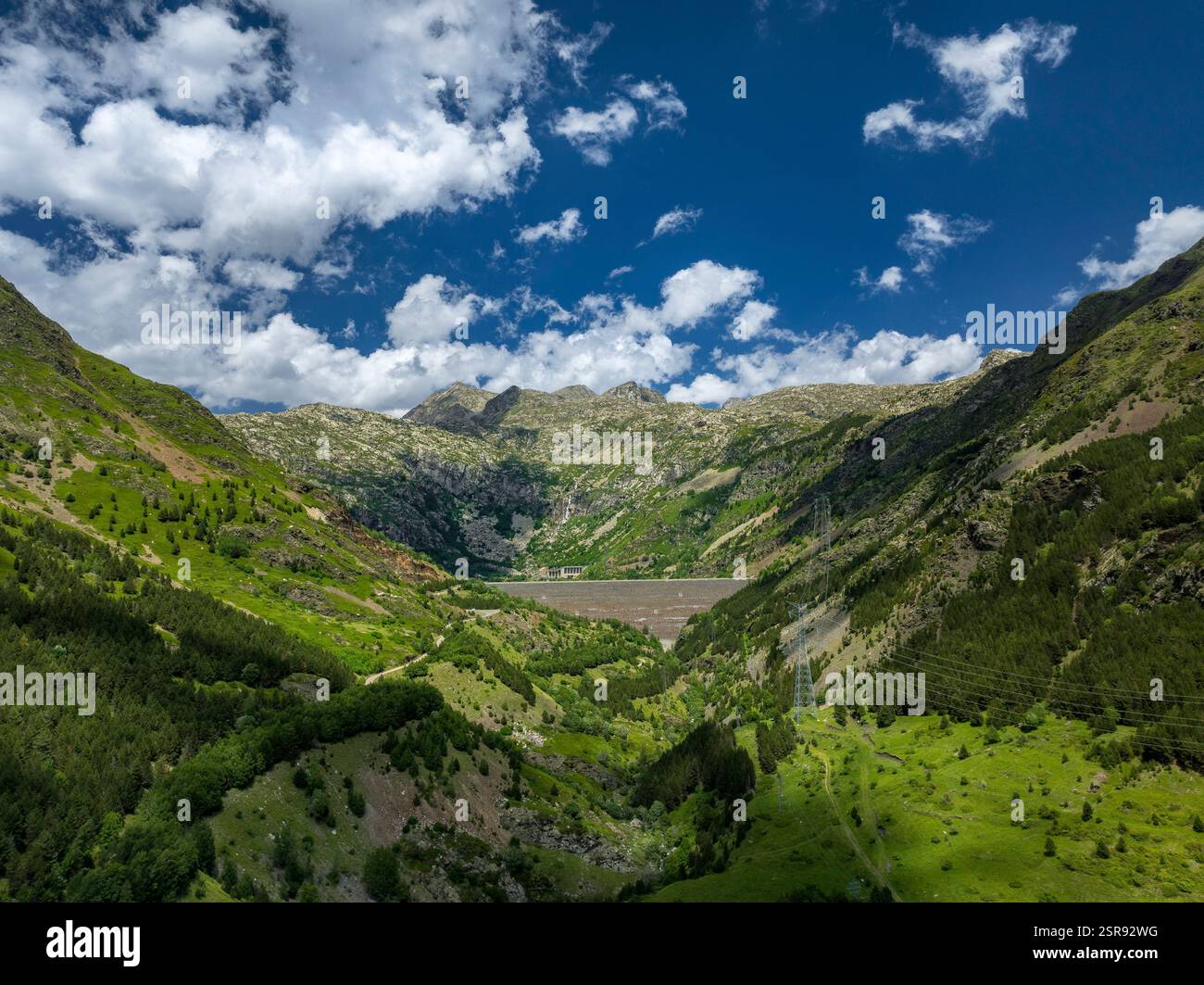 Aerial view of the headwaters of the Vall Fosca valley and the ...