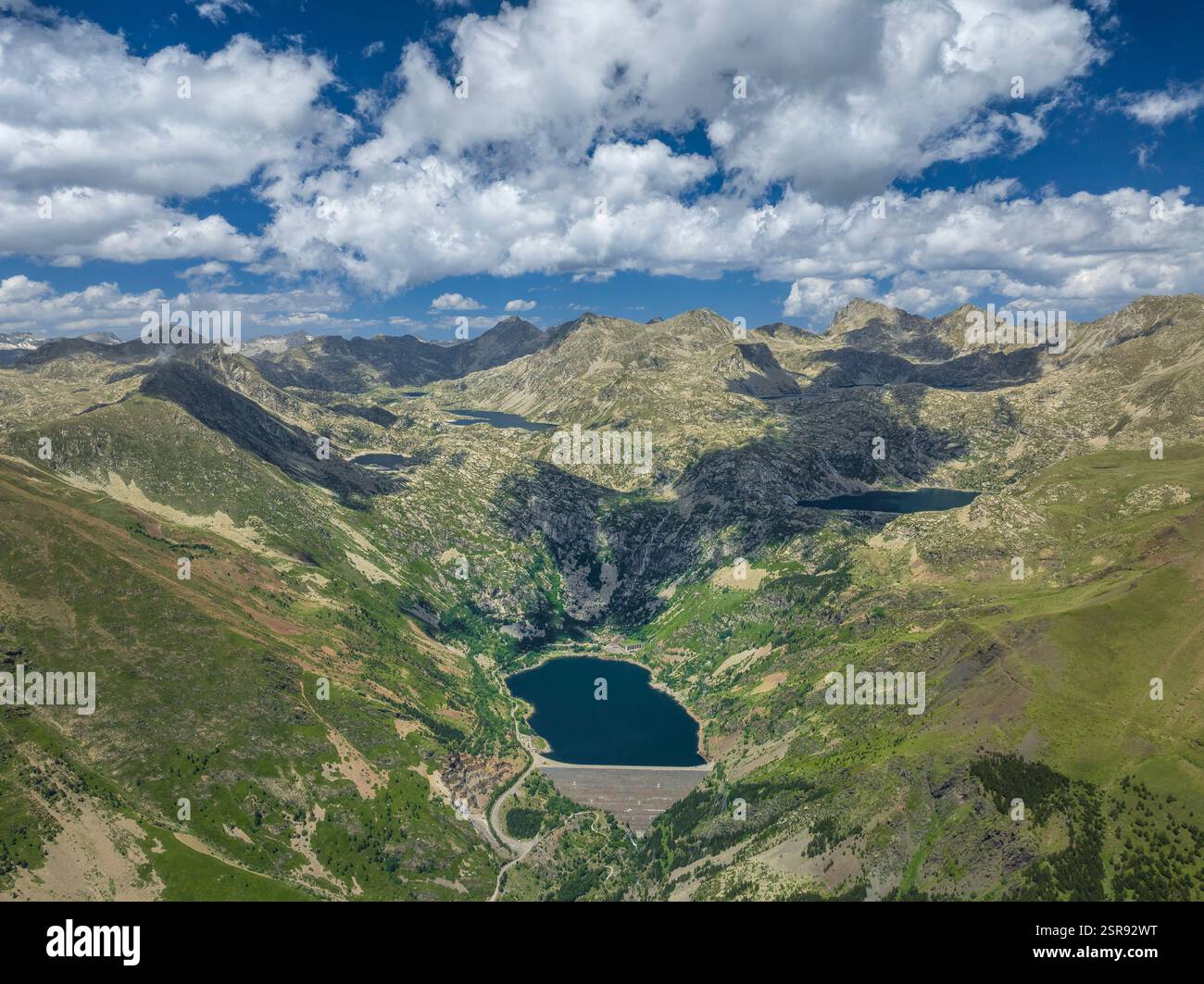 Aerial view of the headwaters of the Vall Fosca valley and the ...