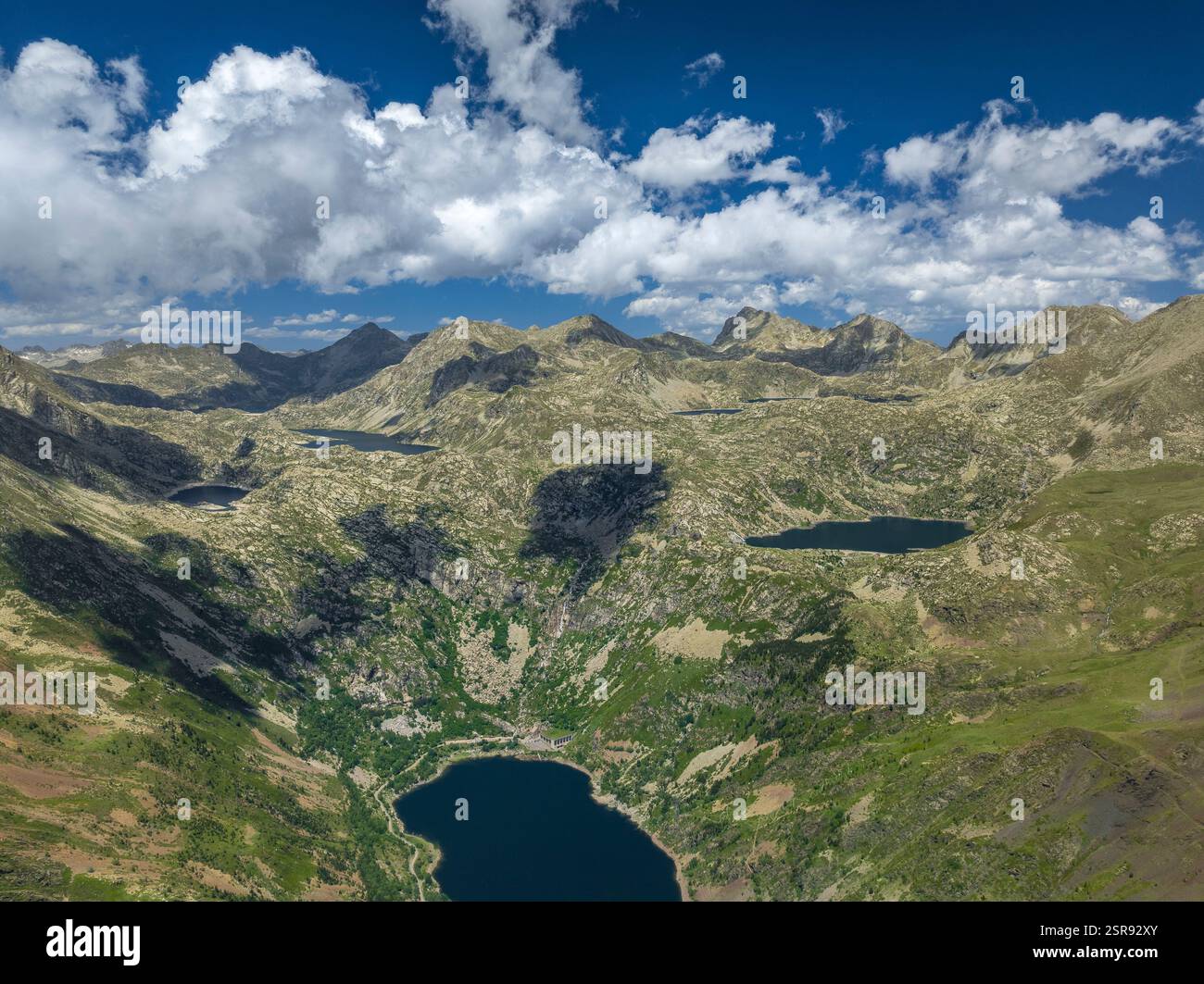 Aerial view of the headwaters of the Vall Fosca valley and the ...