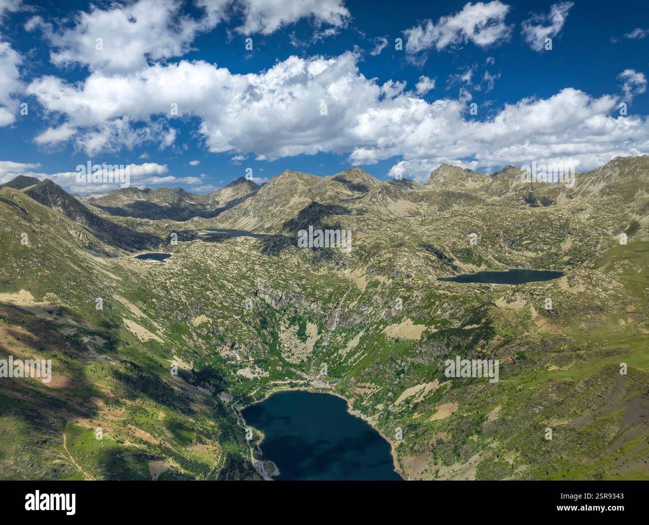 Aerial view of the headwaters of the Vall Fosca valley and the ...