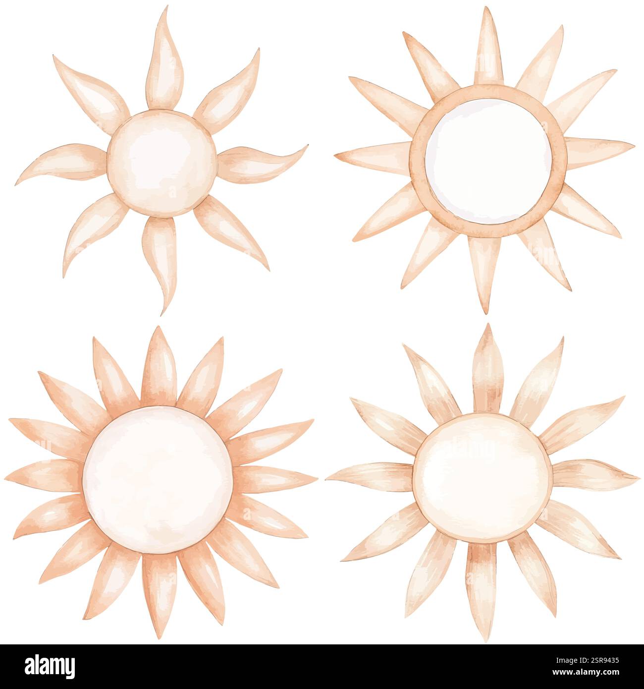 A handdrawn watercolor illustration of Hand-drawn watercolor sun set ...