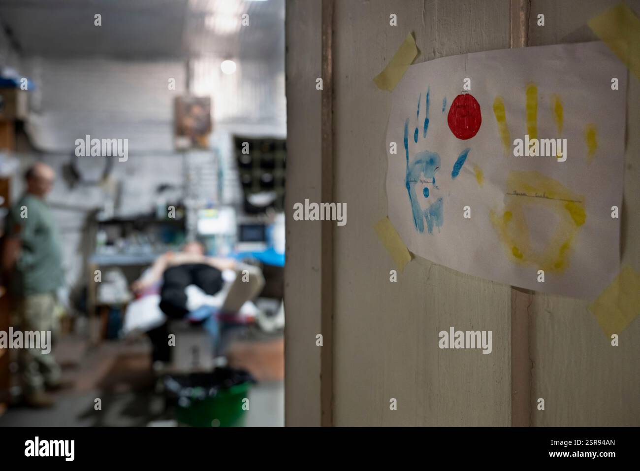 Donetsk Region, Ukraine. 03rd Feb, 2025. A child's handprint painting ...