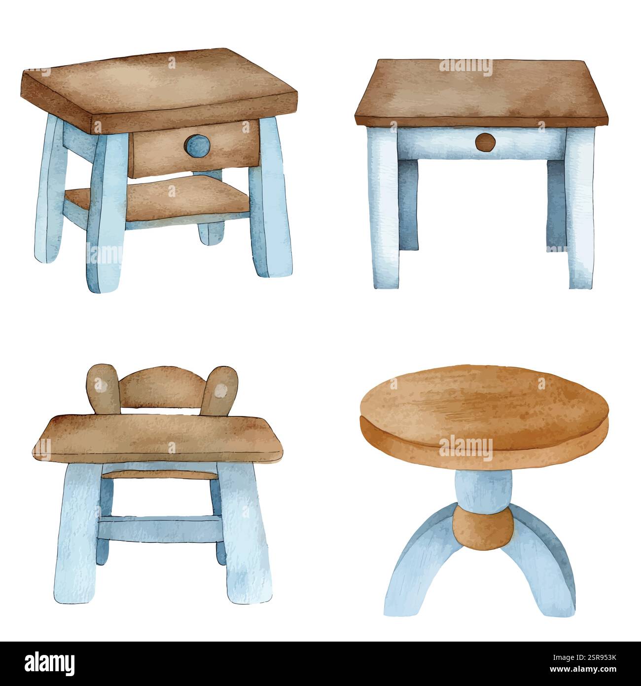A handdrawn watercolor illustration of Watercolor Hand-Drawn Table Set ...
