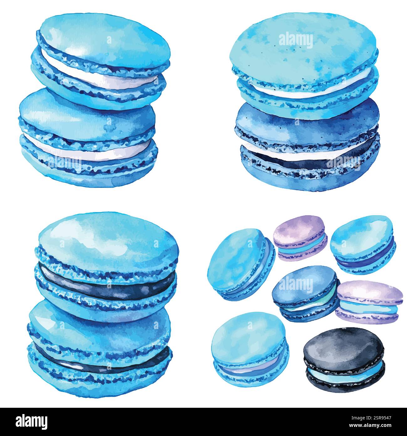 A handdrawn watercolor illustration of Hand-drawn Macarons Set that was ...