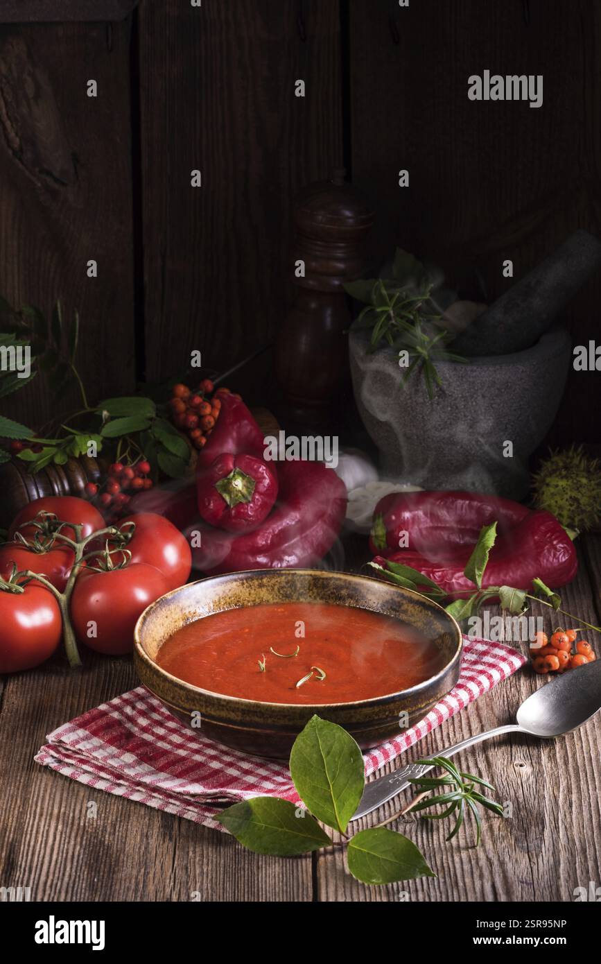 Rustic tomato soup Stock Photo - Alamy