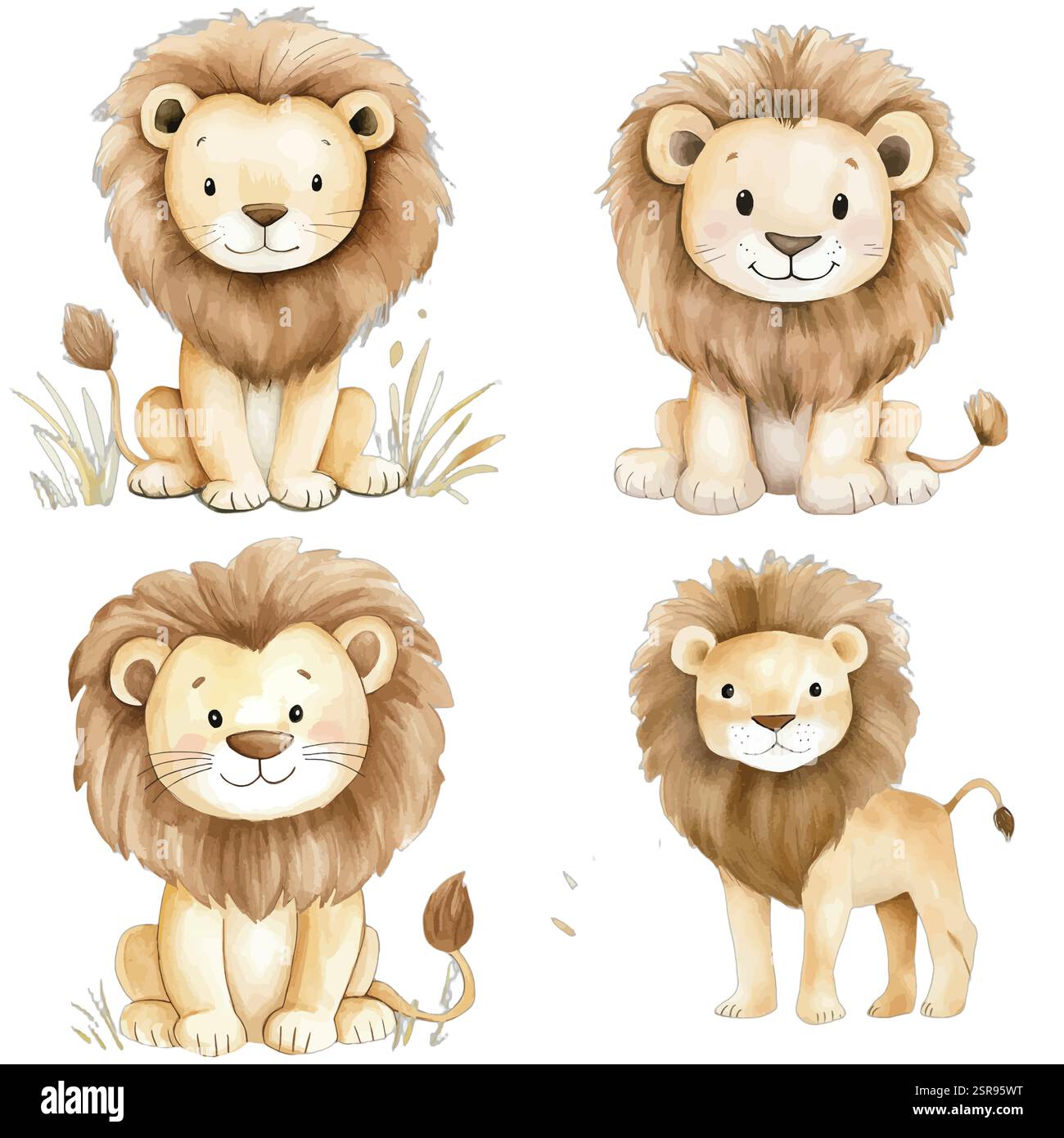 A handdrawn watercolor illustration of Lion Safari Animal Watercolor ...