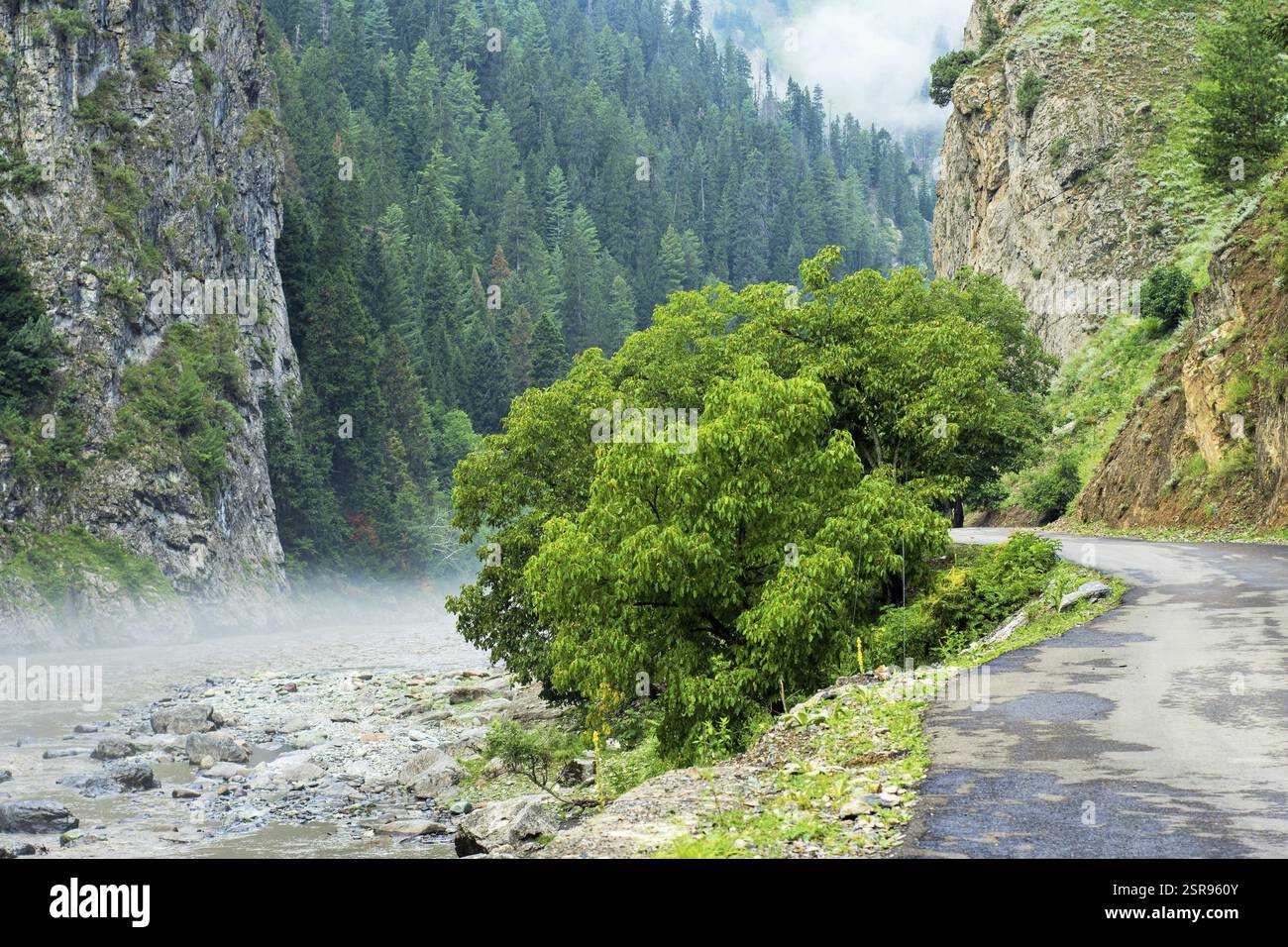 Road and Kishanganga river, Gurez valley, Bandipora, Kashmir, India ...
