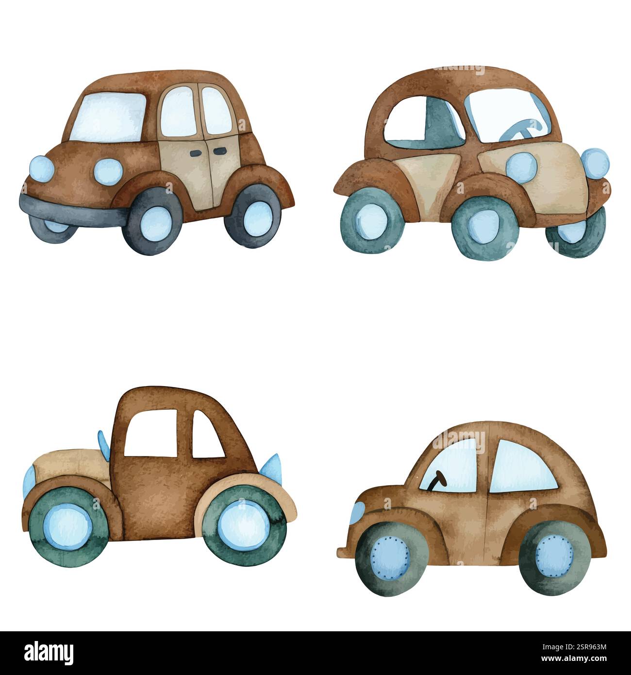 A handdrawn watercolor illustration of Watercolor Hand-Drawn Car Set ...
