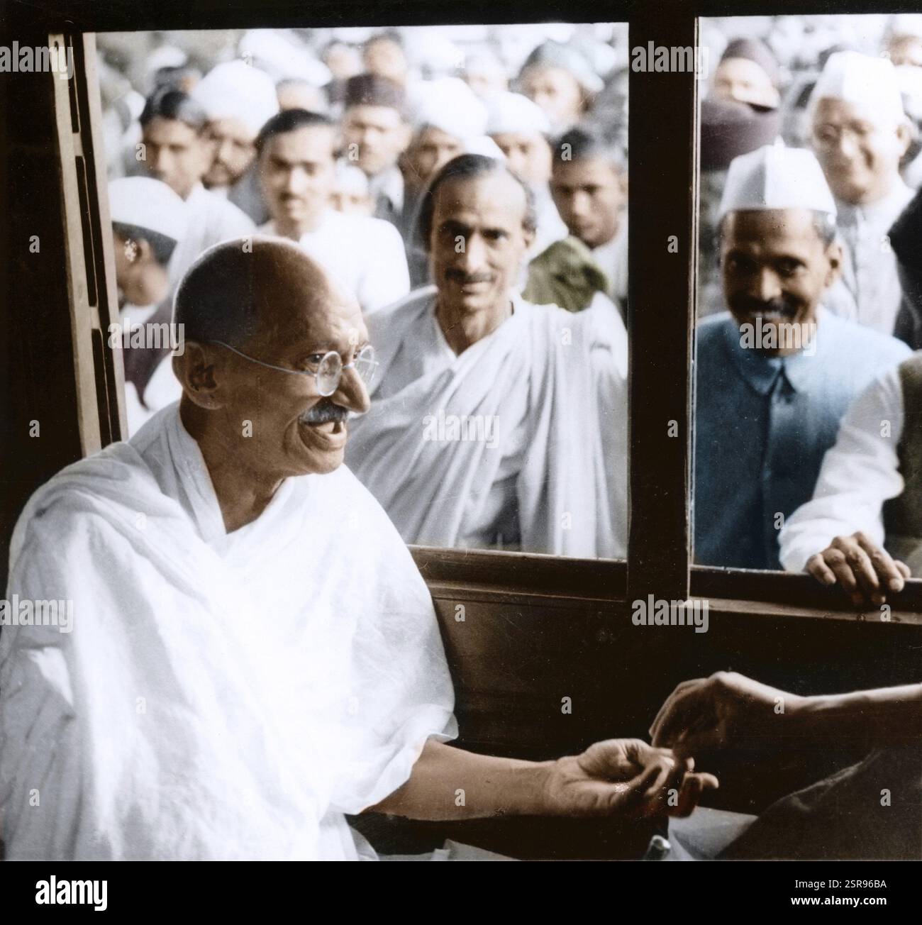 Mahatma Gandhi in train during his Harijan tour in South India, Asia ...