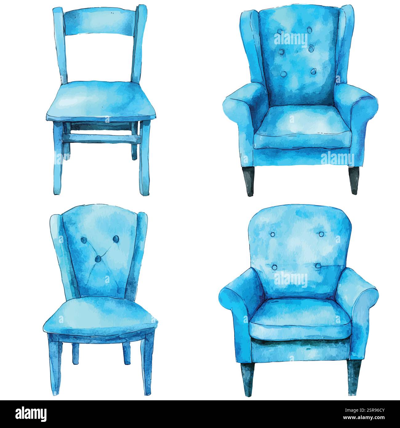 A handdrawn watercolor illustration of Hand-drawn watercolor chair set ...