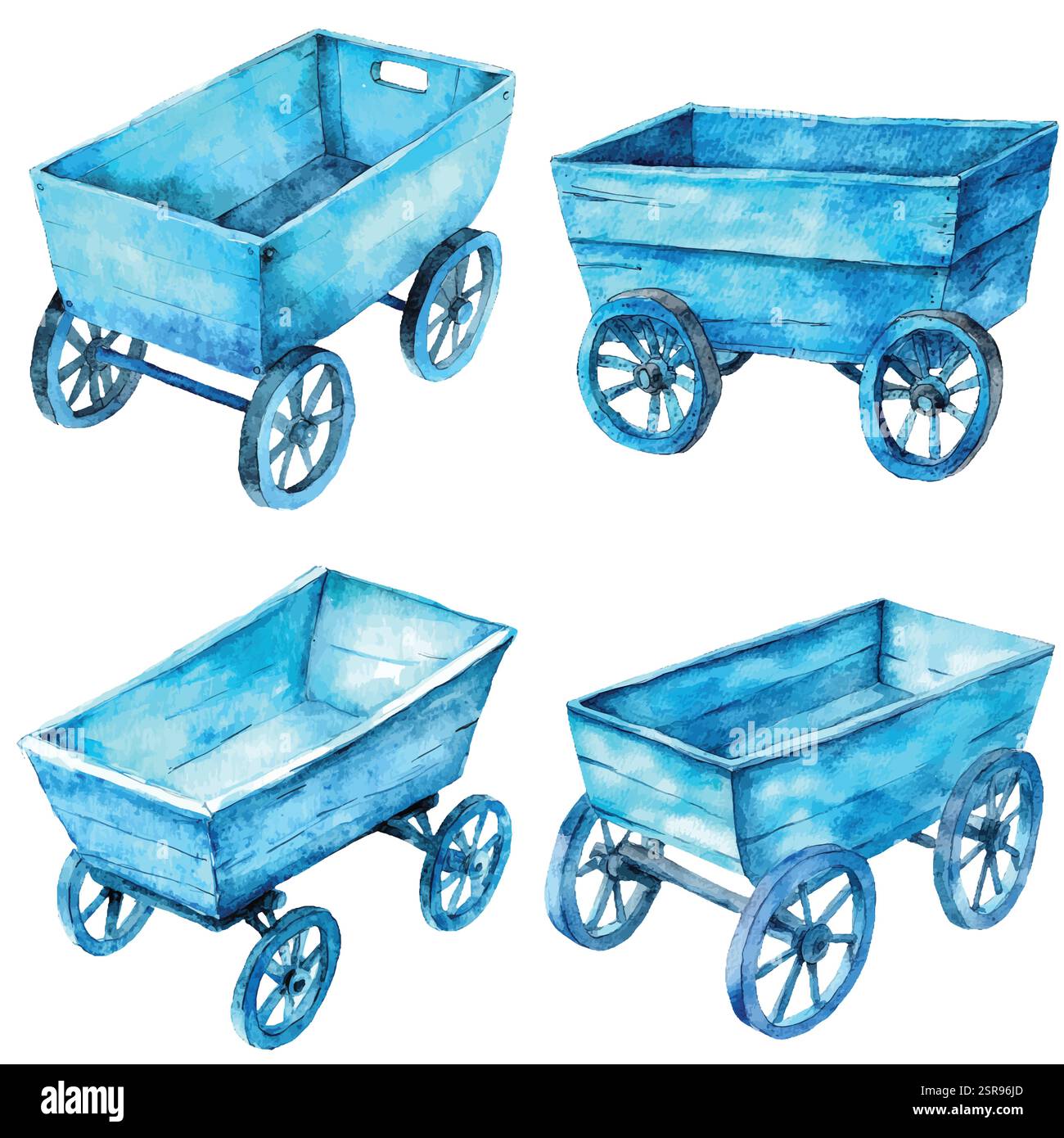 A handdrawn watercolor illustration of Wagon watercolor set that was ...