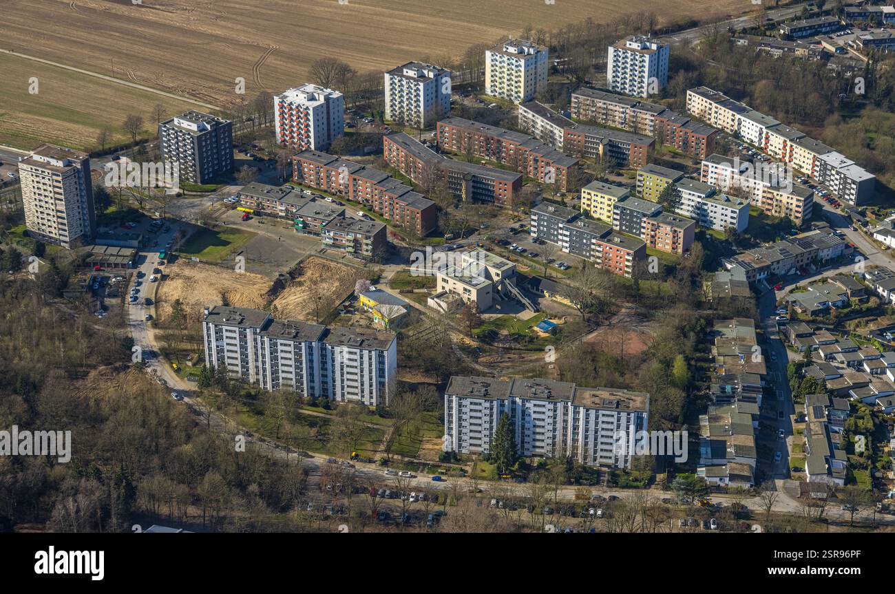 Aerial view, high-rise housing estate Oberilp, construction site at ...