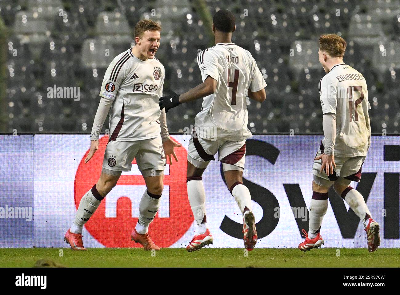 Brussel, Belgium. 13th Feb, 2025. Christian Rasmussen (29) of Ajax ...