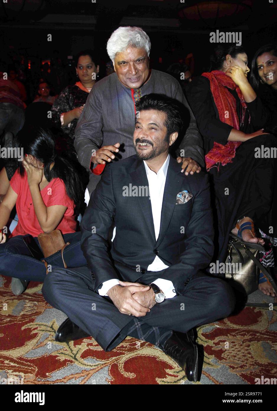 Bollywood lyricist Javed Akhtar with actor Anil Kapoor during the music ...
