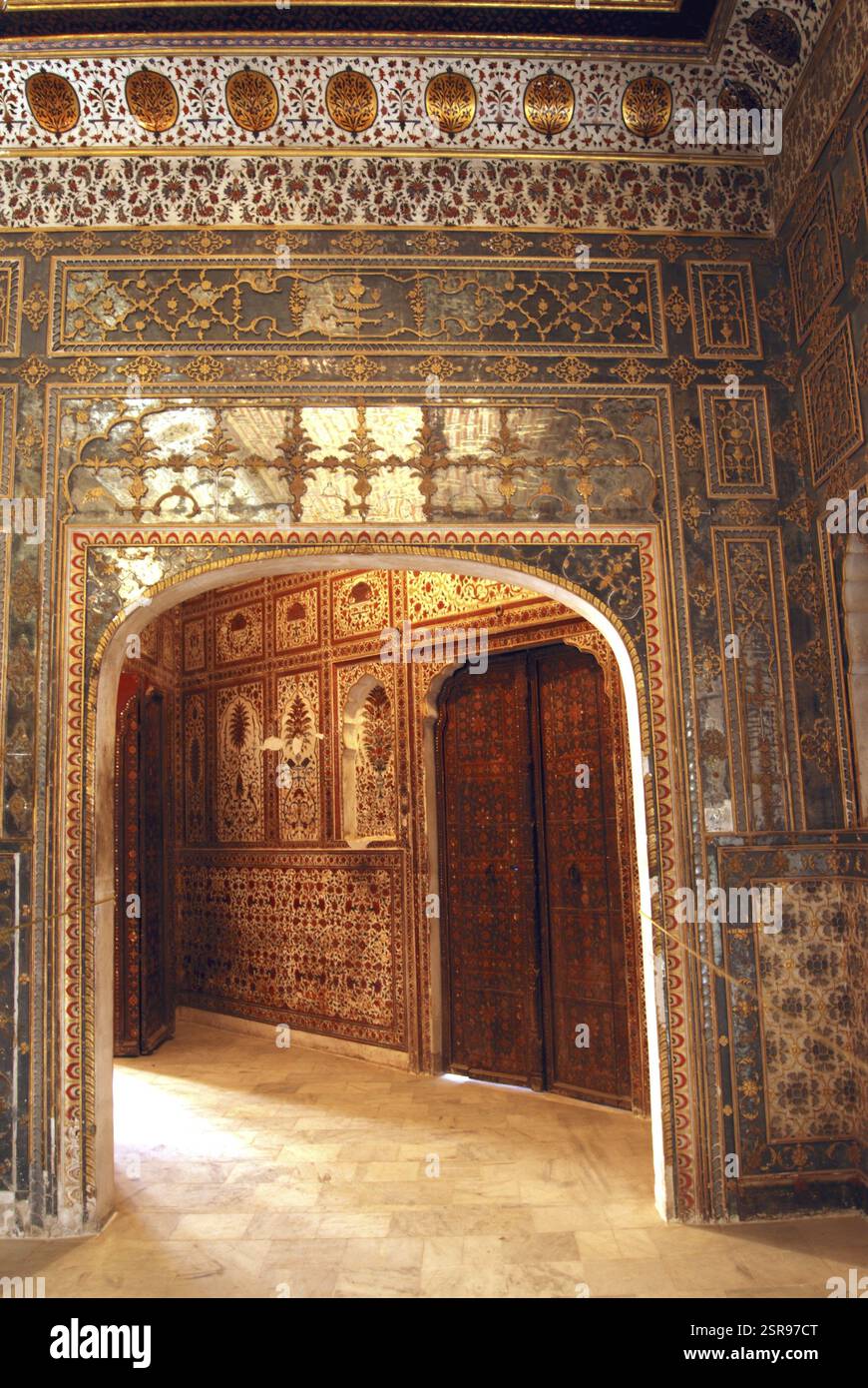 Interior of Gajraj Mahal with wall paintings inside Junagarh fort ...
