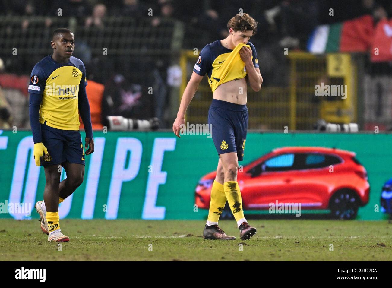 Brussel, Belgium. 13th Feb, 2025. Noah Sadiki (27) of Union and Fedde ...