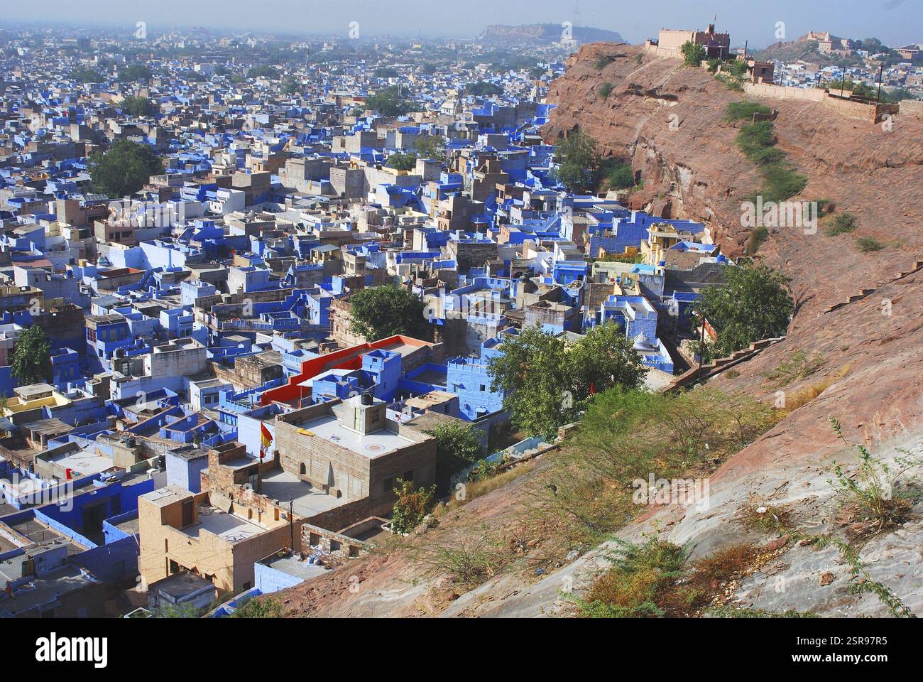 Blue houses in Jodhpur beneath Pachetia hill, Jodhpur, Rajasthan, India ...