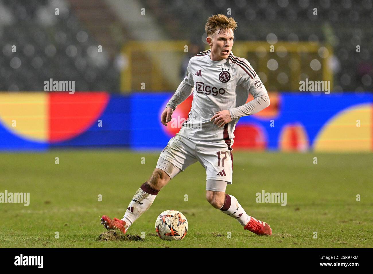 Brussel, Belgium. 13th Feb, 2025. Oliver Valaker Edvardsen (17) of Ajax ...