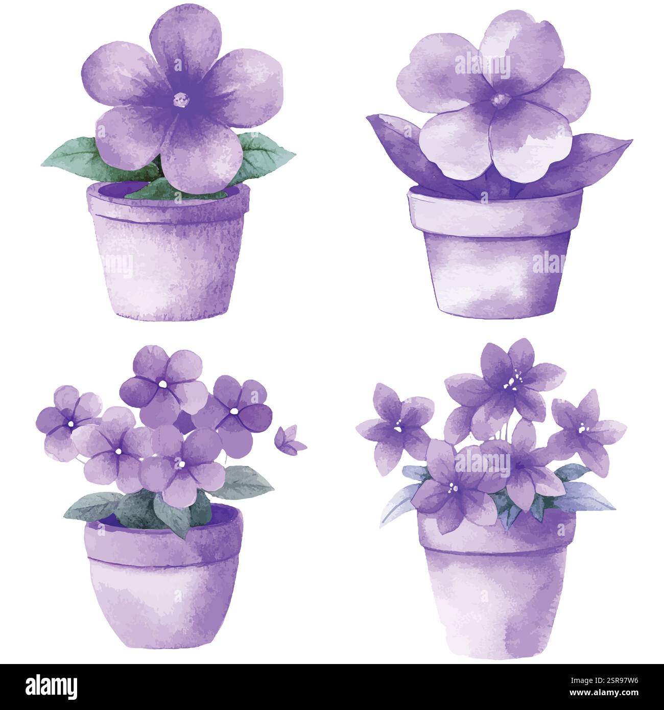 A handdrawn watercolor illustration of Hand-drawn watercolor flower pot ...