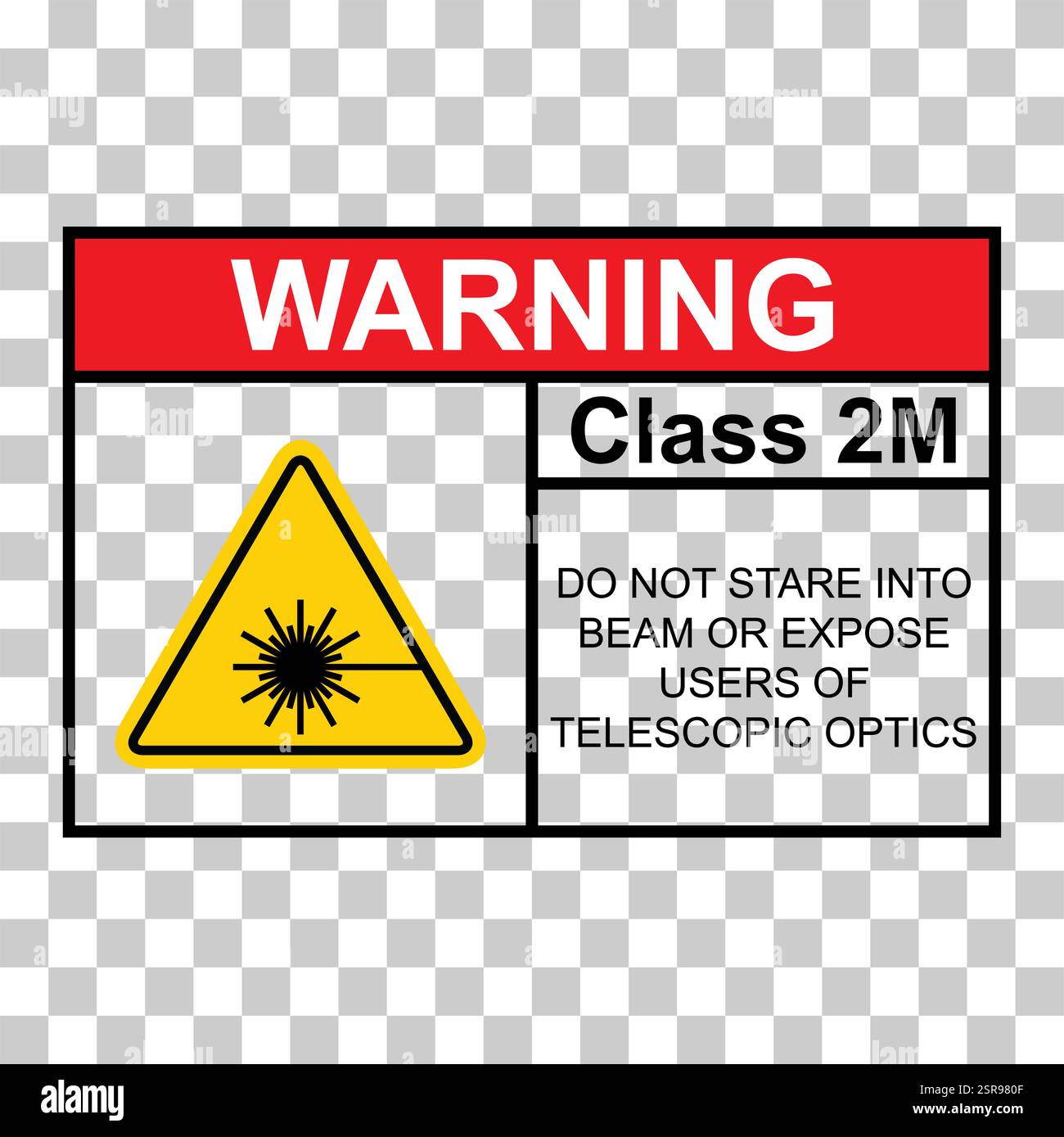 Laser radiation danger class 2M label icon, safety information symbol ...