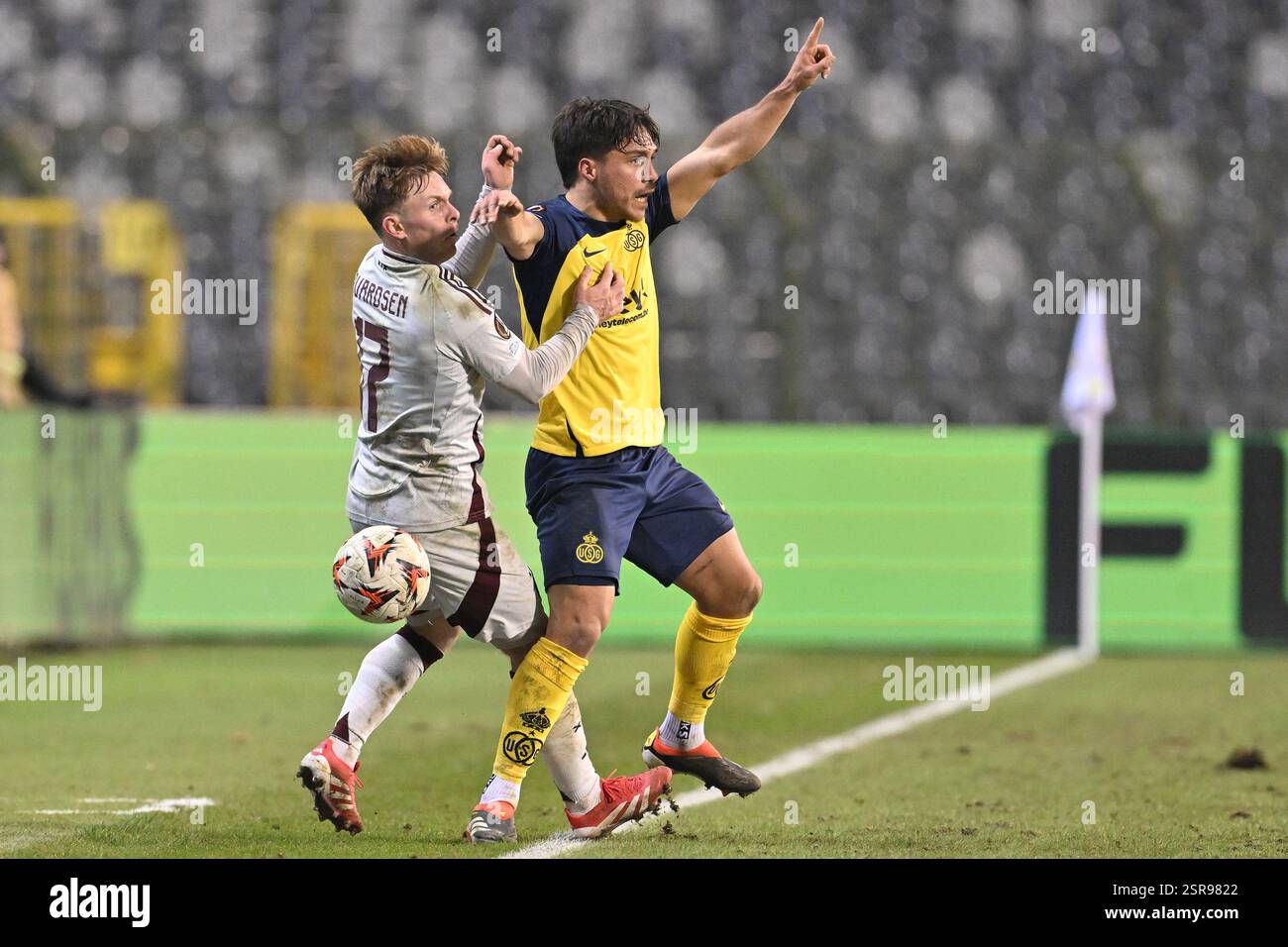 Brussel, Belgium. 13th Feb, 2025. Oliver Valaker Edvardsen (17) of Ajax ...